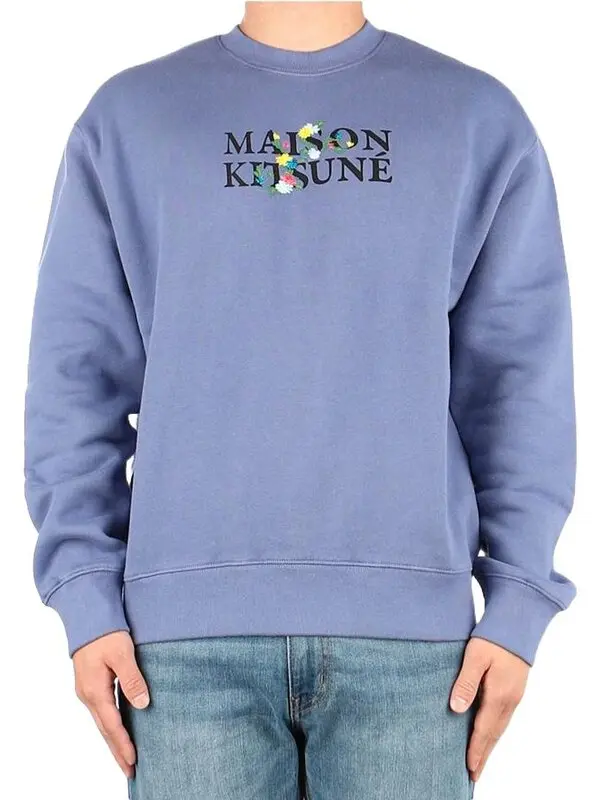 Maison Kitsuné Long Sleeve Crewneck Sweatshirt With Logo - Blue