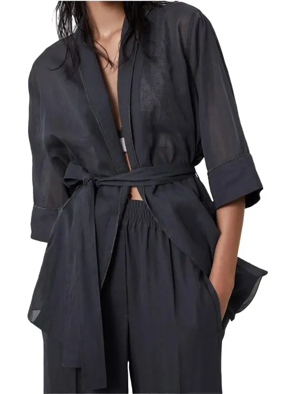Brunello Cucinelli Monili Embellished Cotton Kimono - Black