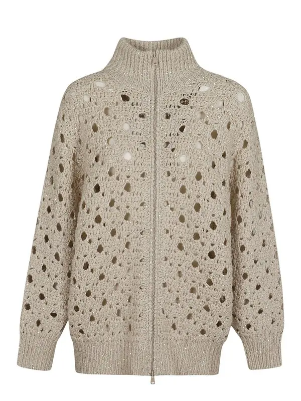 Brunello Cucinelli Panama Zip-up Sweater - White