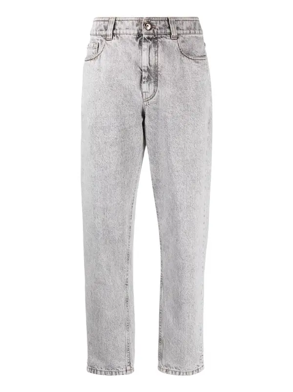 Brunello Cucinelli Button Detailed Tapered Jeans - Light Gray