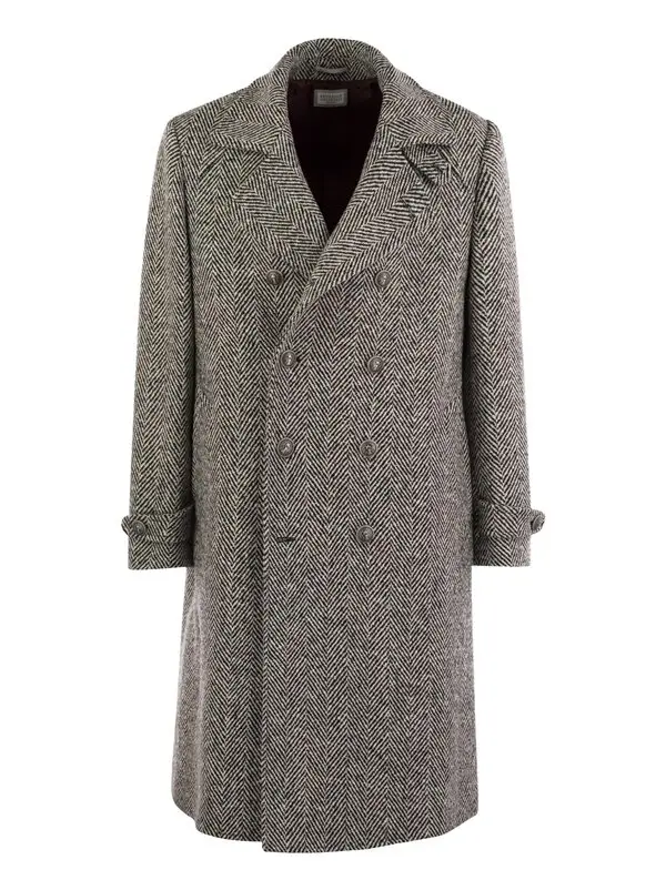 Brunello Cucinelli Herringbone Double-breasted Coat - Black