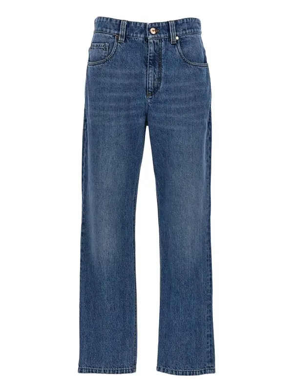 Brunello Cucinelli Straight Leg Monile Detailed Jeans - Medium Blue