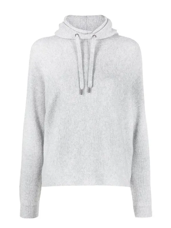 Brunello Cucinelli Ribbed Knit Drawstring Hoodie - White