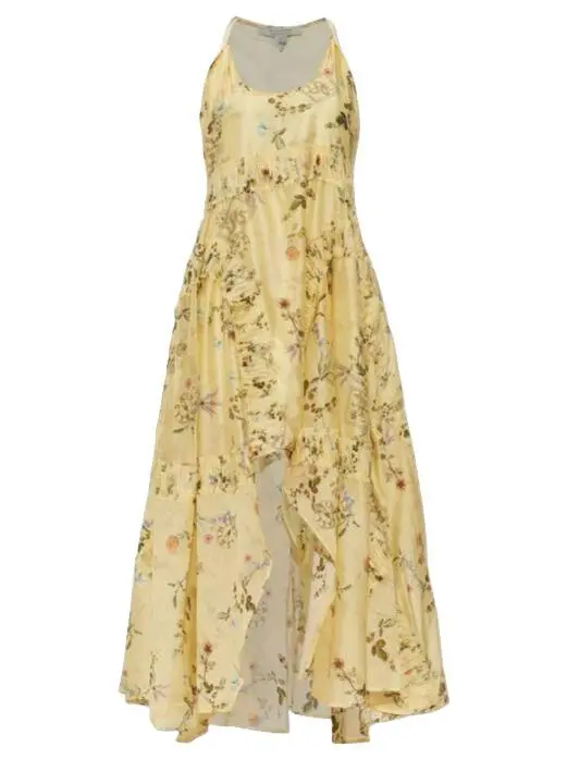 ALLSAINTS Sleeveless Floral Asymmetrical Midi Dress - Nude