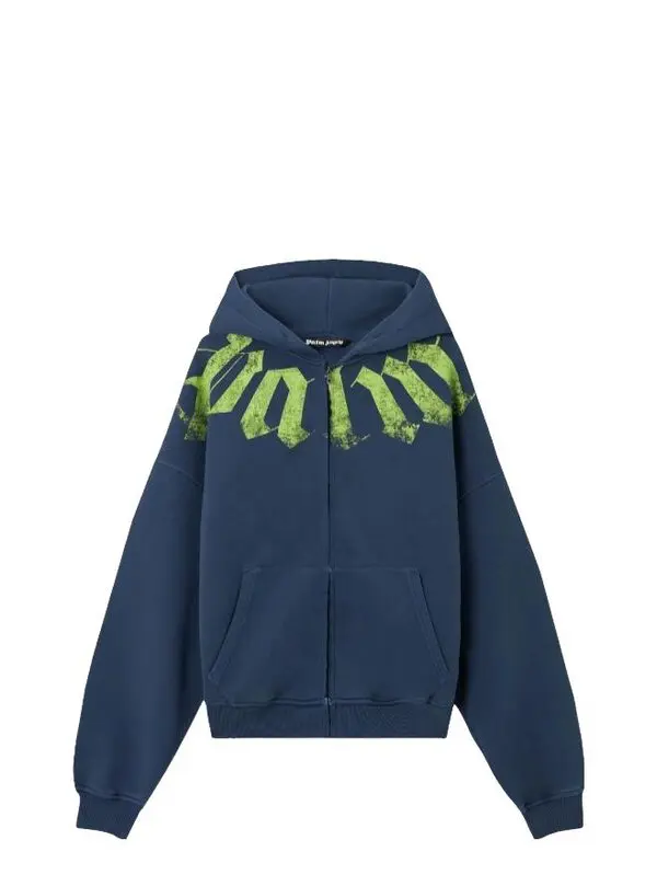 Palm Angels Big Neck Logo-print Zip-up Hoodie - Navy Blue Lime