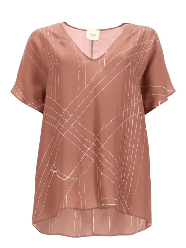 ALYSI Abstract Print V-neck Top - Pink