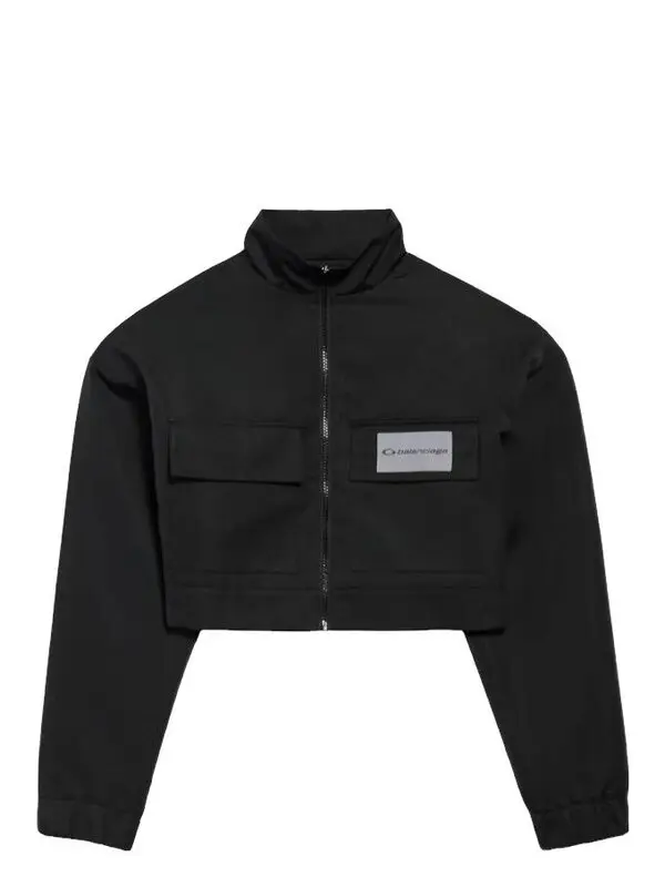 Balenciaga Cropped Tracksuit Jacket With High Collar And Zip Closure - Black