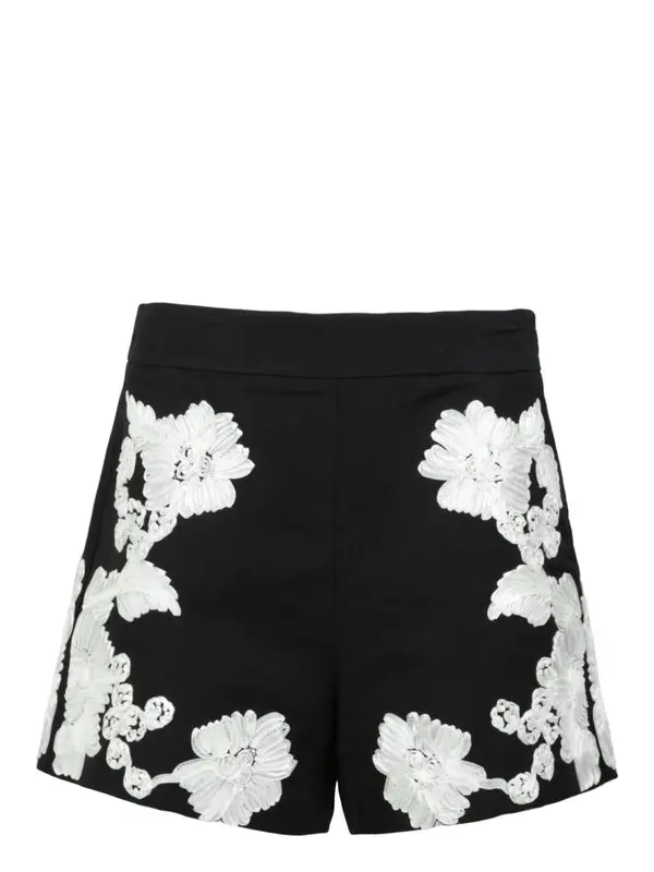 Simkhai Floral Embroidered Belted Shorts - Black