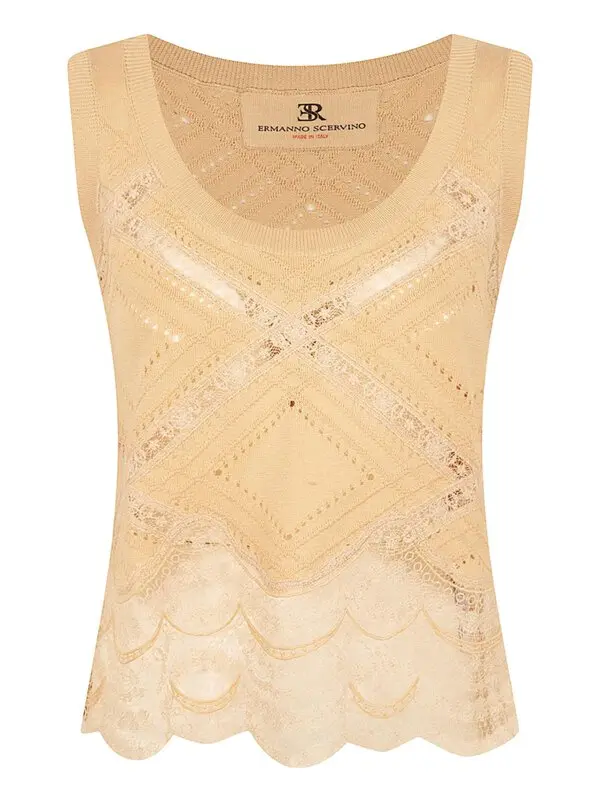 Ermanno Scervino Lace Trim Sleeveless Knitted Top - Nude