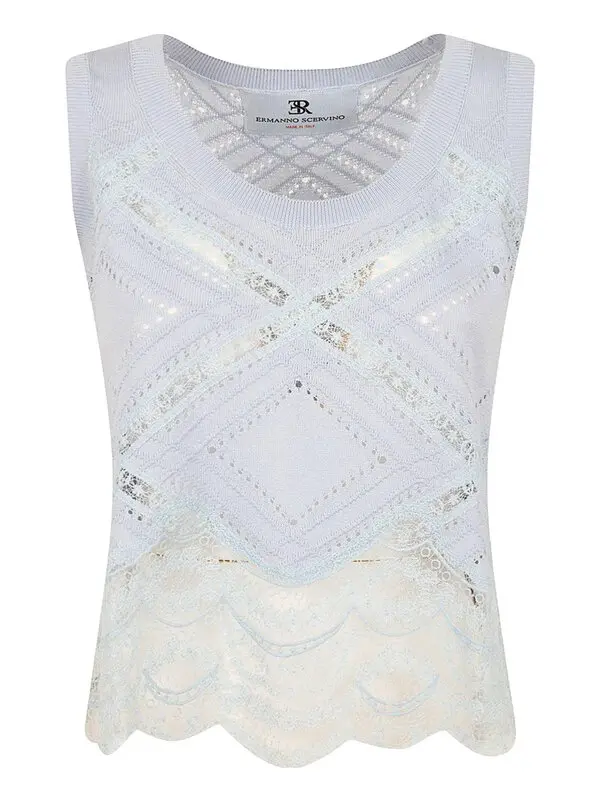 Ermanno Scervino Sleeveless Top With Valenciennes Lace Trim - White