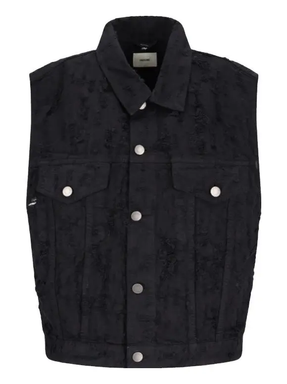 HAIKURE Sleeveless Collared Distressed Gilet - Black