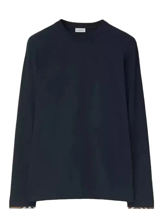 Burberry Long-sleeve Check Trim Cotton Top - Black