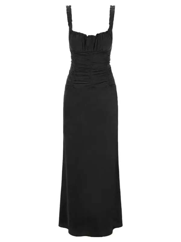 Staud Nic Maxi Dress With Ruffled Straps And Gathered Bodice - Black