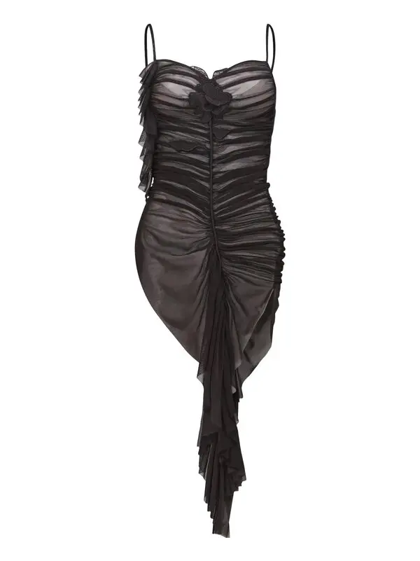 David Koma Asymmetrical Ruffled Halter Top - Black