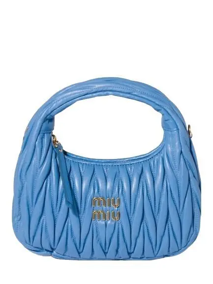 Miu Miu Wander Matelassé Nappa Leather Hobo Bag - Blue