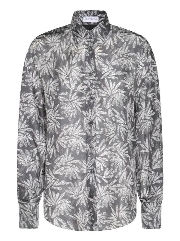 Brunello Cucinelli Graphic Print Long-sleeve Shirt - Gray