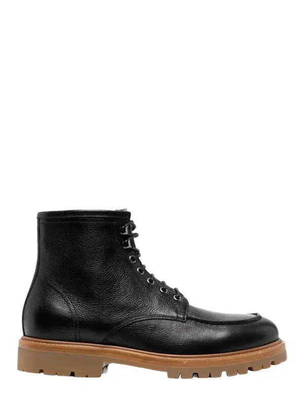 Brunello Cucinelli Lace-up Leather Ankle Boots - Black