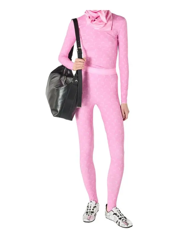 MARINE SERRE Moon Pattern Knitted Long Sleeve Top - Pink