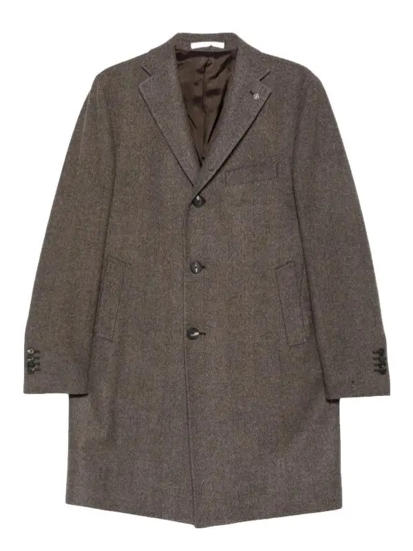 Tagliatore Long-sleeved Herringbone Coat - Brown