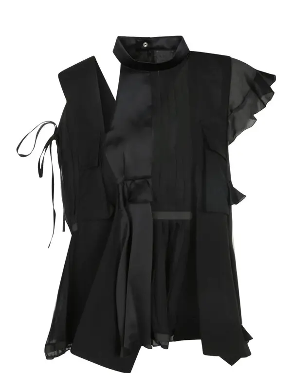 Sacai Ruffled Tie-detail Top - Black