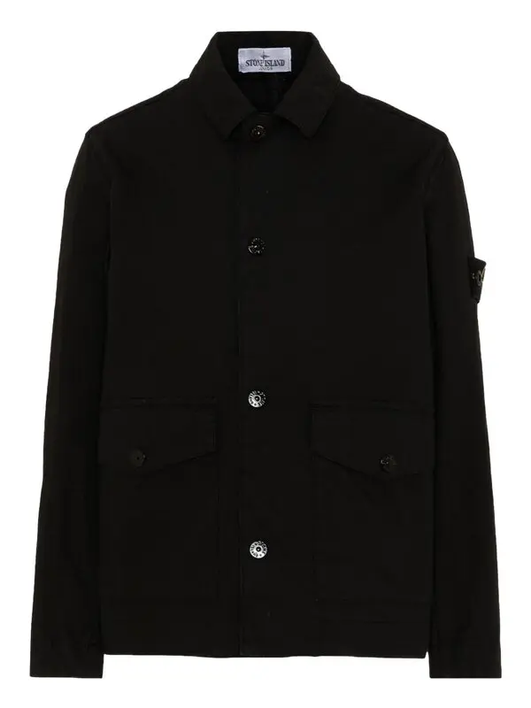 Stone Island Buttoned Jacket With Classic Collar - Black