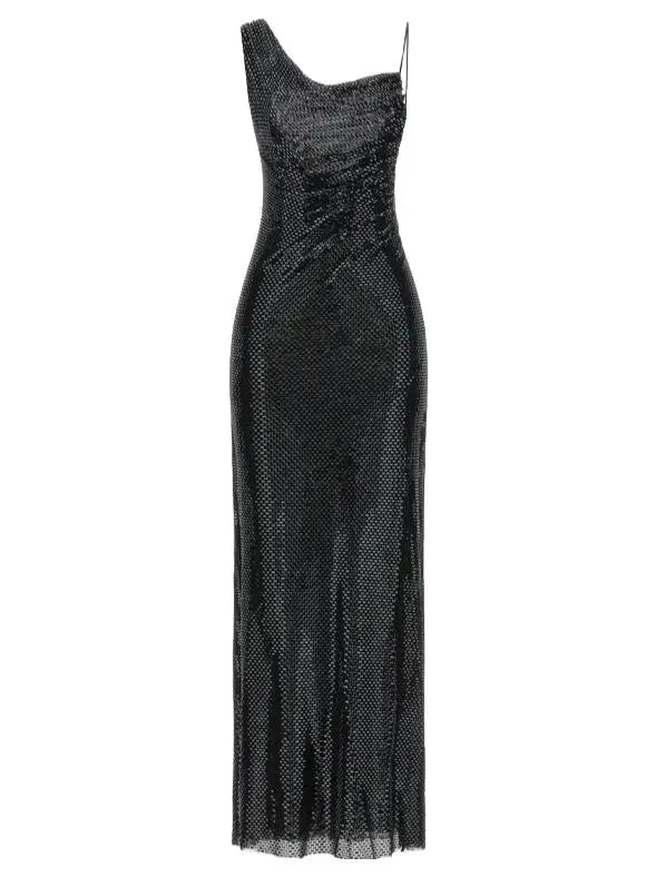 SELF-PORTRAIT Embellished Asymmetrical Maxi Dress - Black