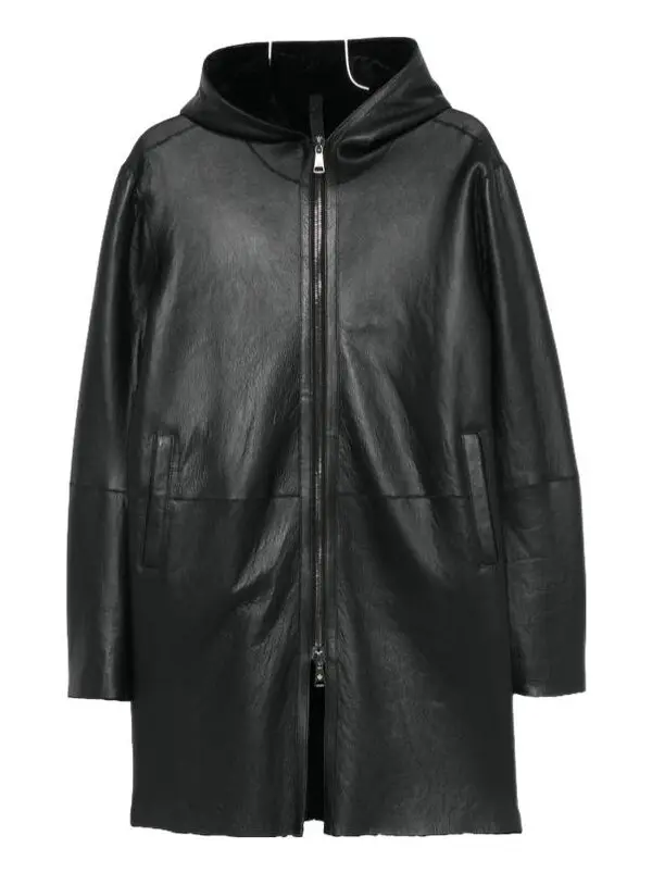 Tagliatore Long-sleeved Leather Jacket - Black