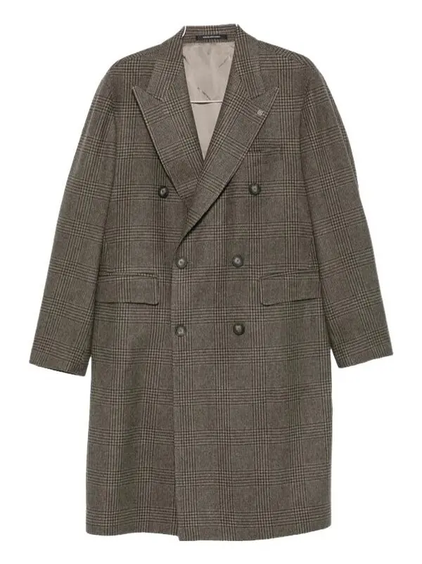 Tagliatore Double-breasted Long-sleeved Checked Coat - Green