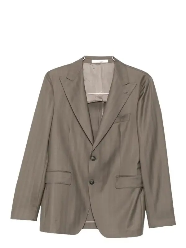 Tagliatore Long-sleeved Herringbone Suit Jacket - Brown