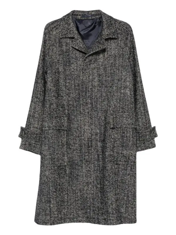 Tagliatore Long-sleeved Herringbone Coat - Blue-beige