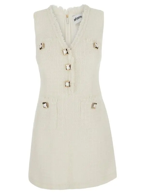 SELF-PORTRAIT Sleeveless Bouclé Mini Dress - Beige