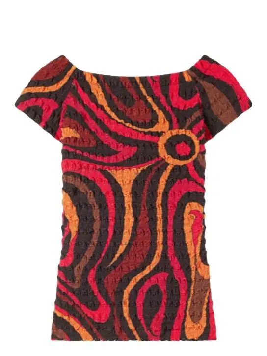 Emilio Pucci Crinkled Boat-neck Top - Orange And Black