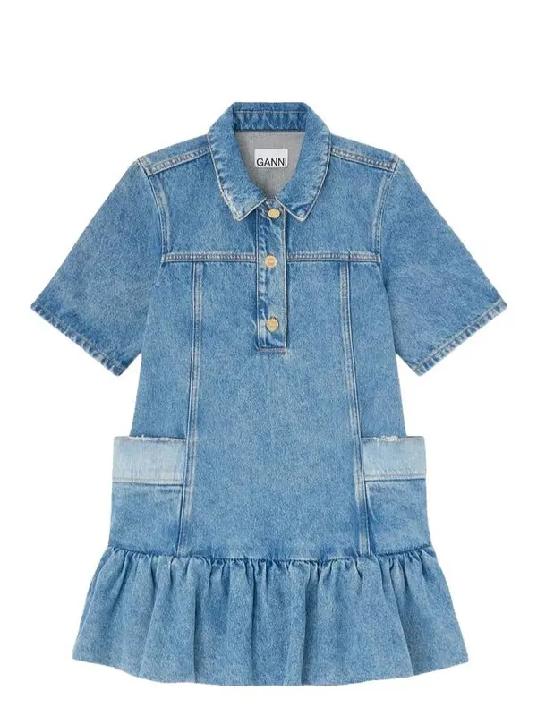 GANNI Patchwork Mini Denim Dress - Chinese Blue Retro