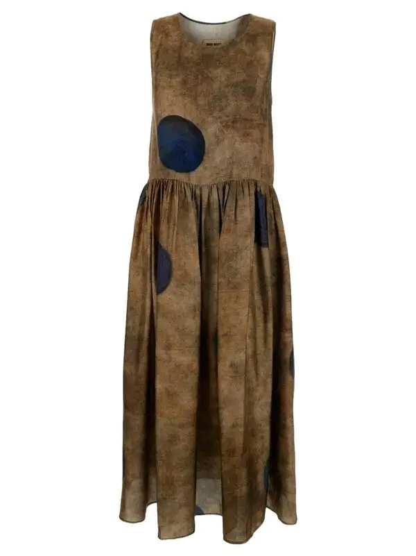 UMA WANG Round Neck Sleeveless Dress With Ruffled Hem - Brown