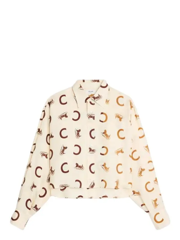 Celine Cropped Silk Twill Shirt With Coat Collar - Milk White/tan