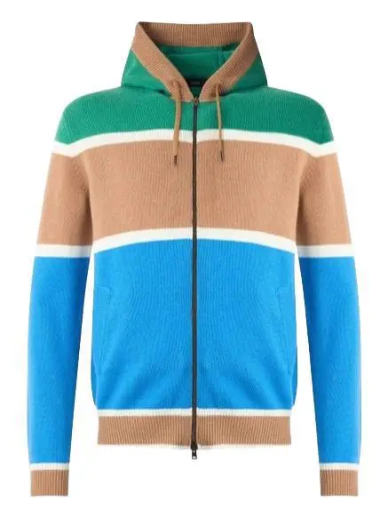 Herno Striped Zip-up Hooded Sweater - Blue