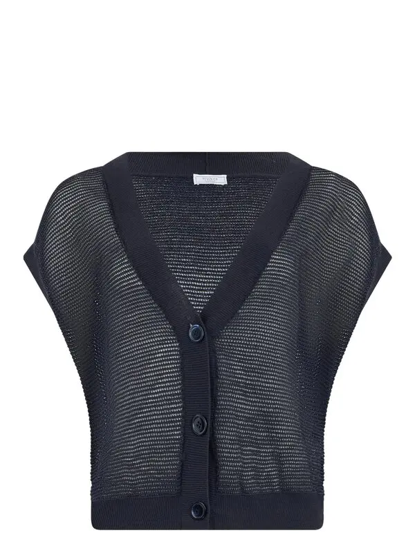 Peserico Mesh V-neck Short Sleeve Cardigan - Black