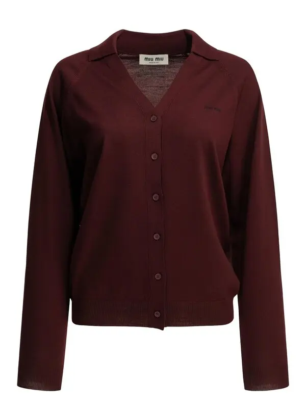 Miu Miu Collared Long-sleeved Button-up Cardigan - Brown