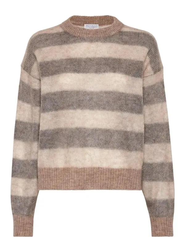 Brunello Cucinelli Striped Mohair-blend Jumper - Light Gray/beige