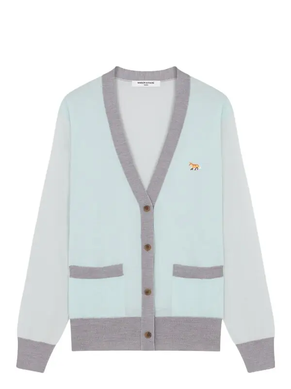 Maison Kitsuné Baby Fox Patch Color Block Knit Cardigan - Mint