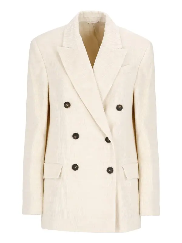 Brunello Cucinelli Corduroy Double-breasted Blazer - White