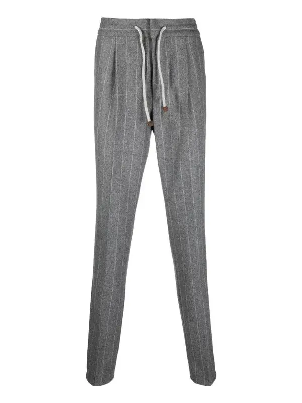 Brunello Cucinelli Striped Pleated Drawstring Trousers - Gray