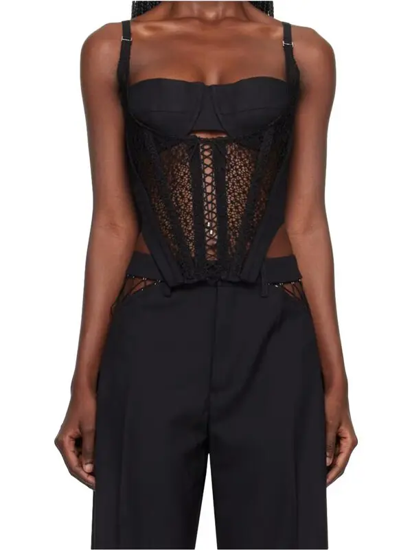 DION LEE Lace-up Corset Tank Top - Black