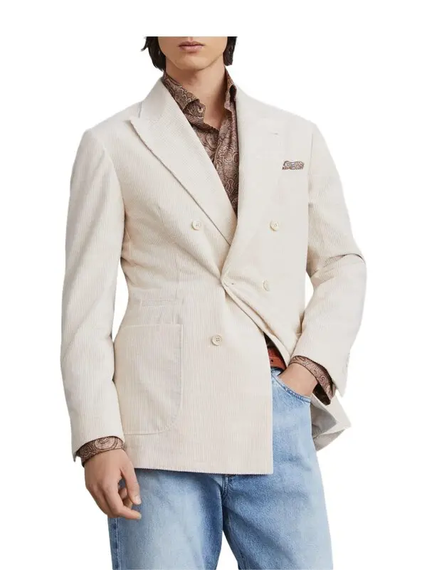 Brunello Cucinelli Corduroy Double Breasted Deconstructed Blazer - Beige