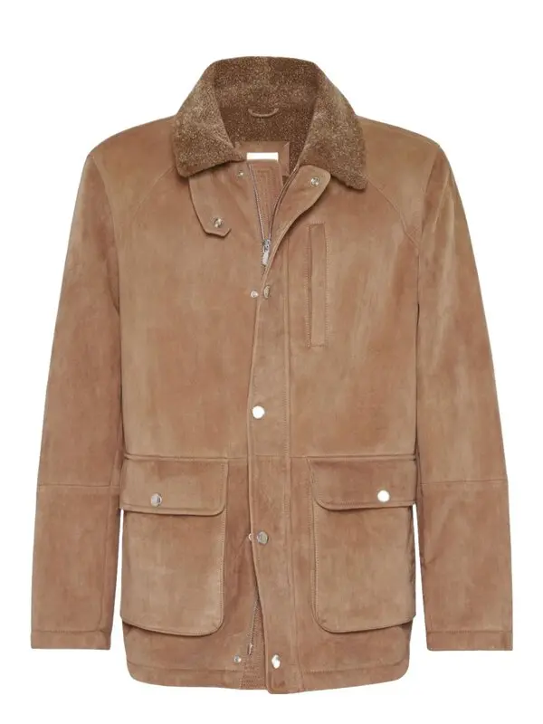 Brunello Cucinelli Long Sleeve Leather Jacket With Buckle And Zip Detail - Brown