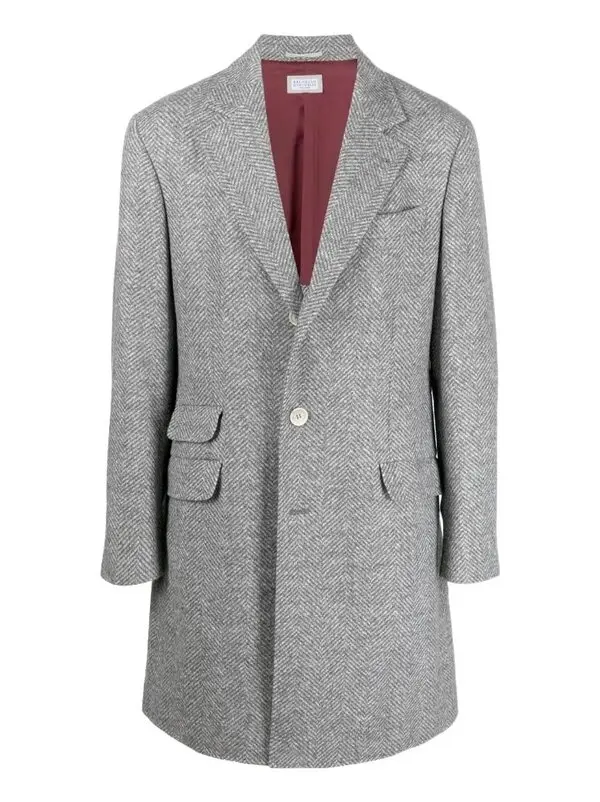 Brunello Cucinelli Chevron-knit Single-breasted Coat - Gray