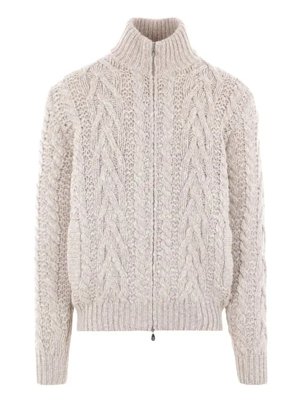 Brunello Cucinelli High Neck Zip-up Cardigan - Ivory White