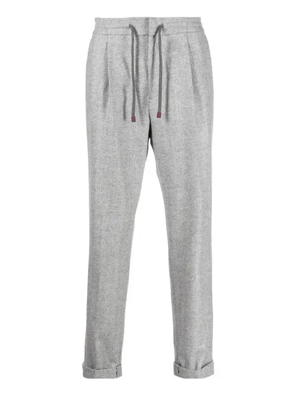 Brunello Cucinelli Chevron Drawstring-waist Straight-leg Trousers - Gray