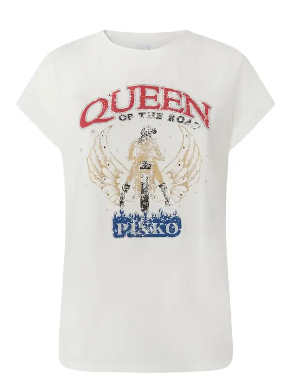 Pinko Biker Print T-shirt With Sequins - White