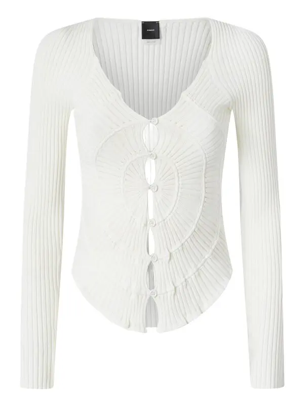 Pinko Slim-fit Ribbed Cardigan With Ray Motif - White